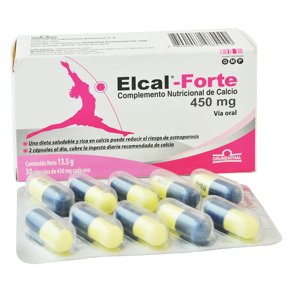 Elcal Forte Cápsulas 450 mg Caja 30 Unidades - Farmacias Medicity