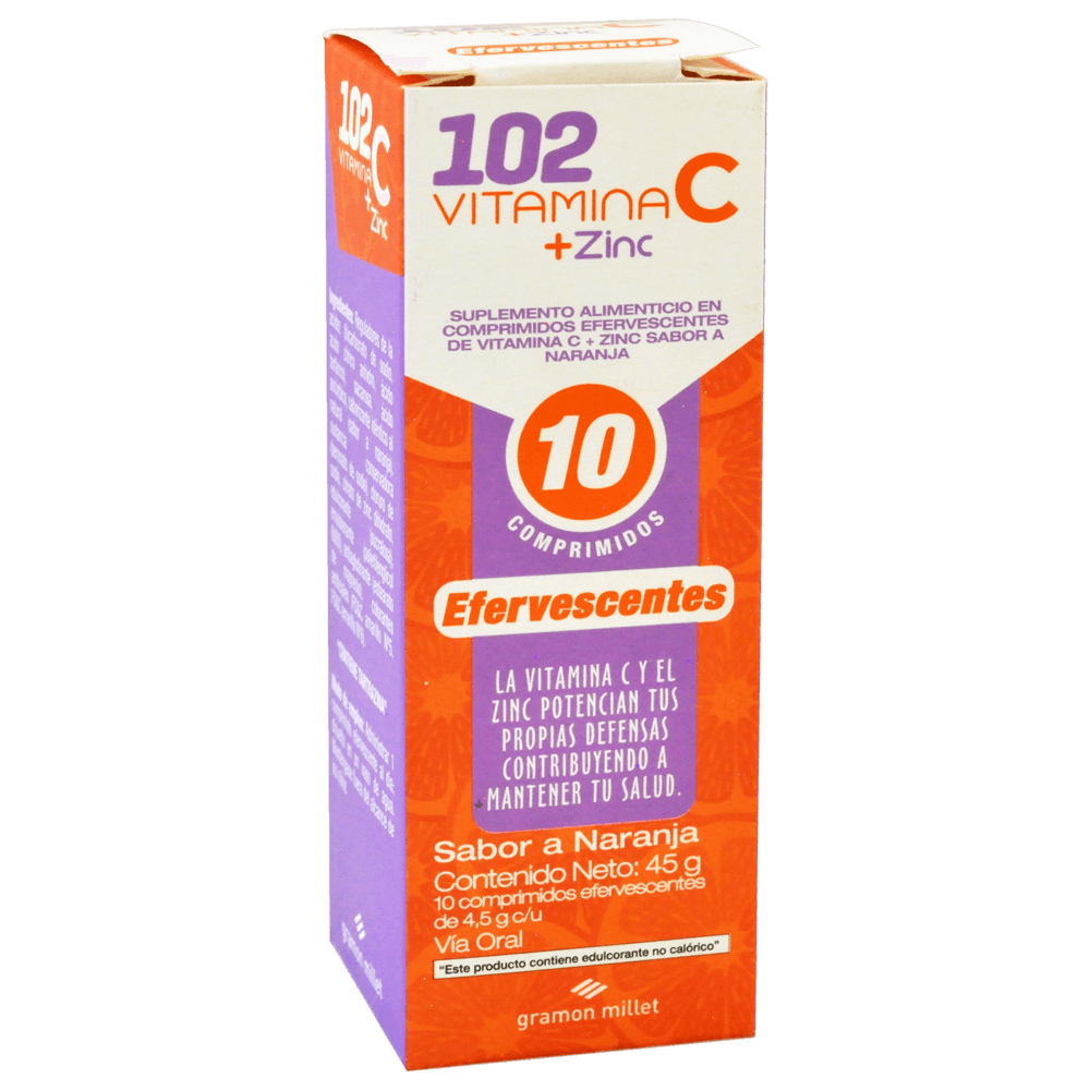 102 Vitamina C+Zinc Tabletas Efervescentes 4.5 g Caja de 10 Unidades ...