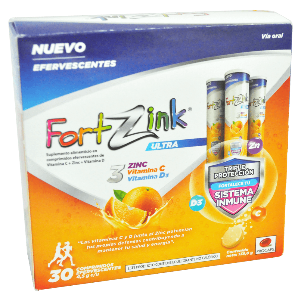 Fortzink Ultra 3 Comprimido Efervescente 4.5 g Caja 30 Unidades ...
