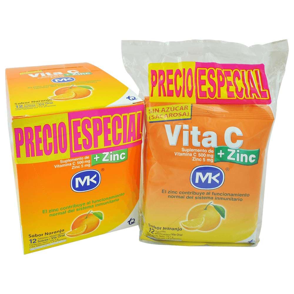 Vita C+Zinc Tabletas Masticables Naranja lleva 12 sobres c/u 12 ...