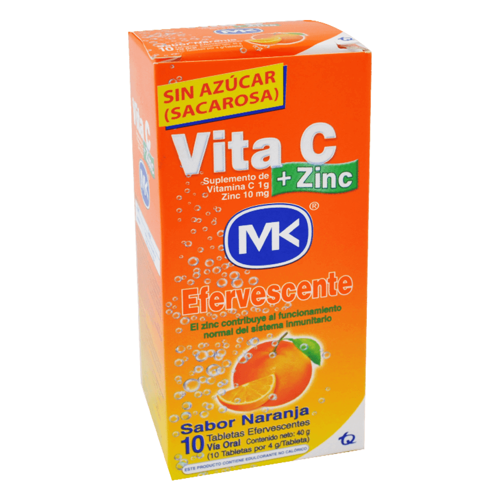 Vita C + Zinc Tableta Efervescente Naranja Frasco 10 Unidades ...