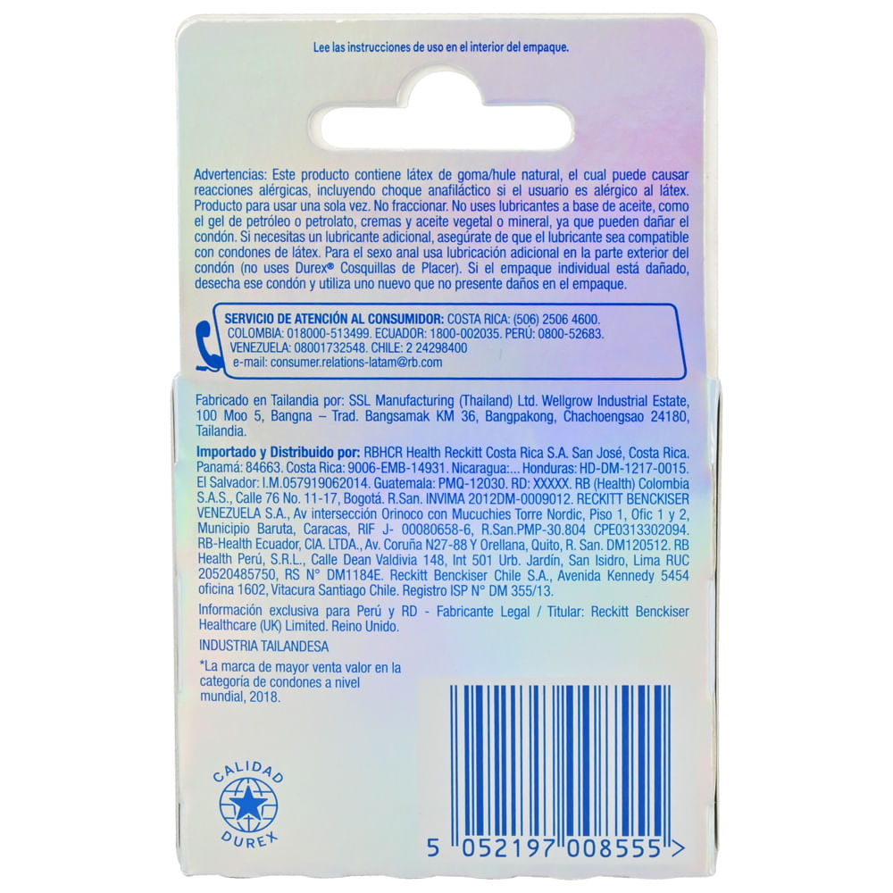 Durex Preservativos Invisible Caja 3 Unidades - Farmacias Medicity