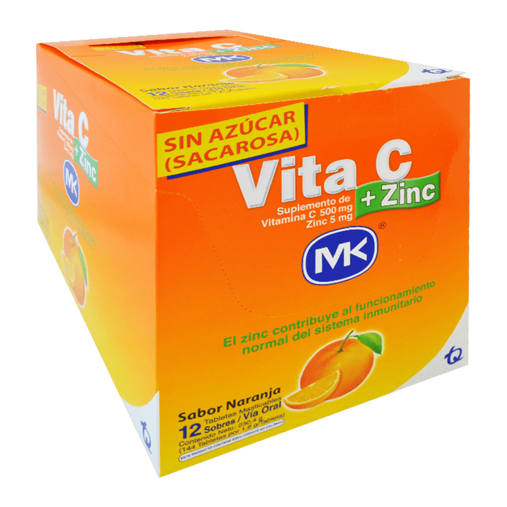 Vita C+Zinc Tabletas Masticables Naranja Sobre con 12 Unidades ...