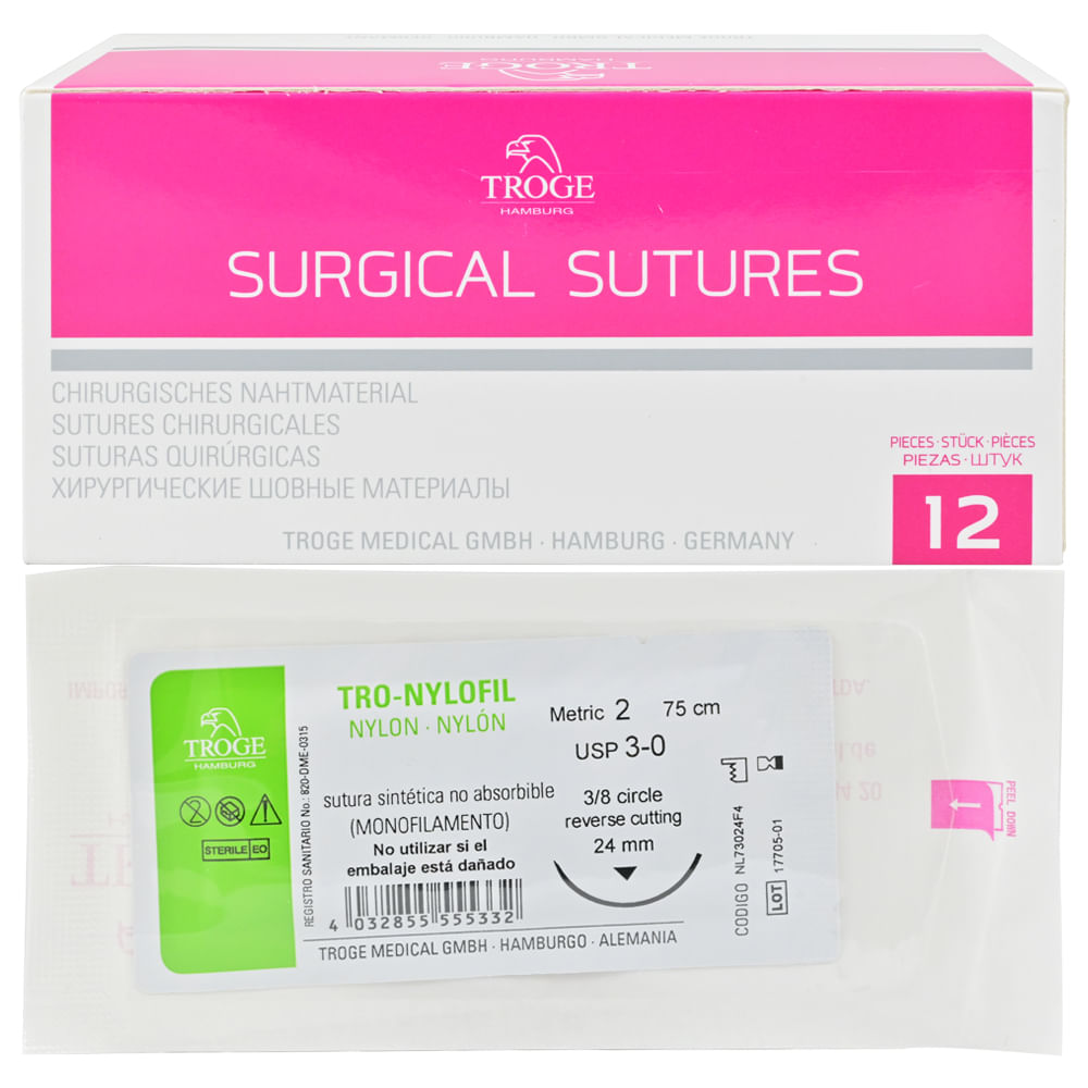 Troge Sutura Nylon 3/0 Ac 24mm 12 Unidades - Farmacias Medicity