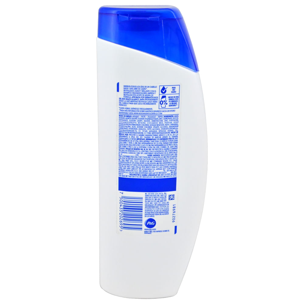 Head-Shoulders Shampoo Limpieza Y Revitalización Vitamina Argan 375 ml ...