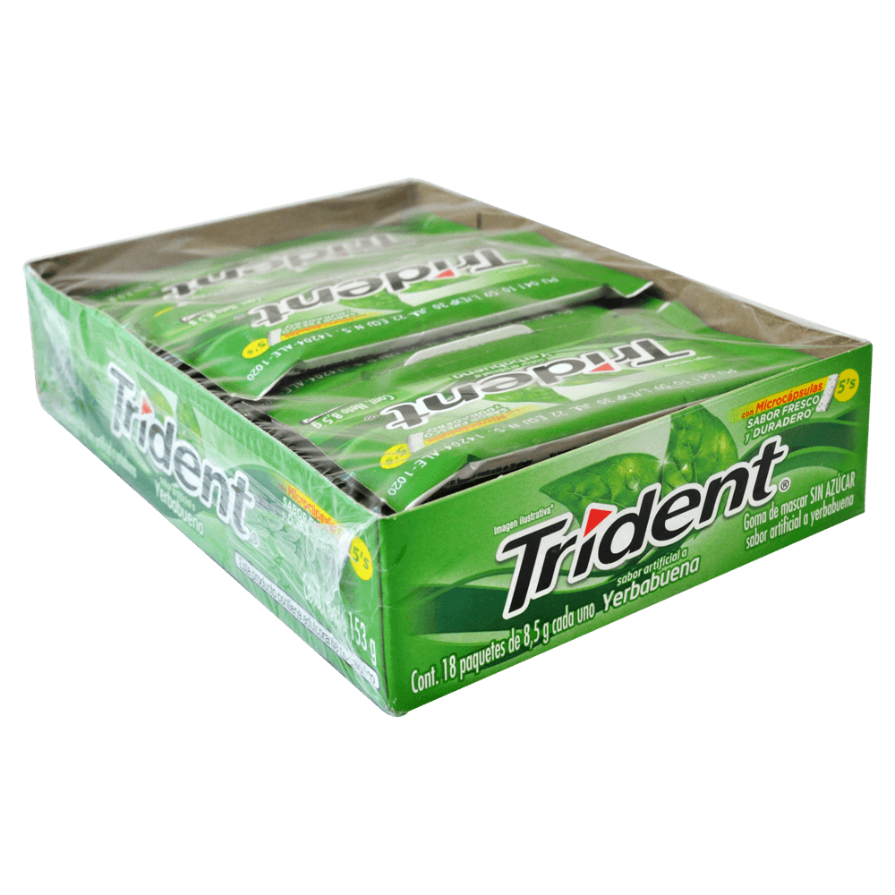 Trident Chicles Yerbabuena 8.5 g Caja 18 Unidades - Farmacias Medicity