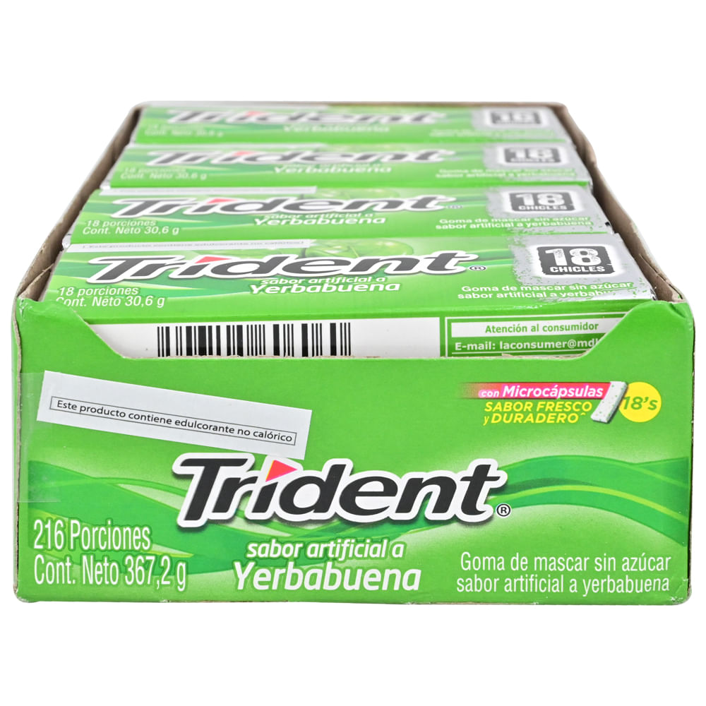 Trident Chicles Yerbabuena 30.6 g Caja 12 Unidades - Farmacias Medicity