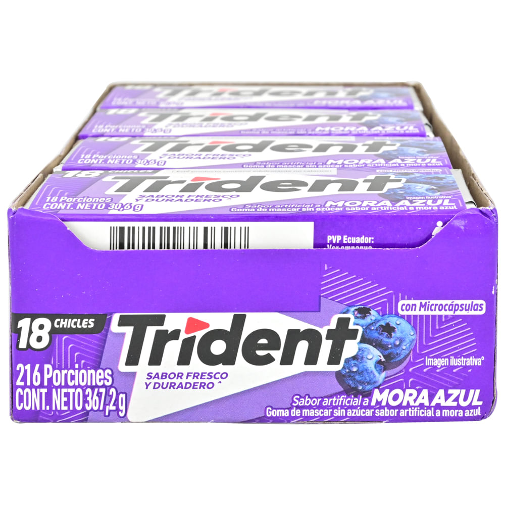 Trident Chicles Mora Azul 30.6 g Caja 12 Unidades - Farmacias Medicity