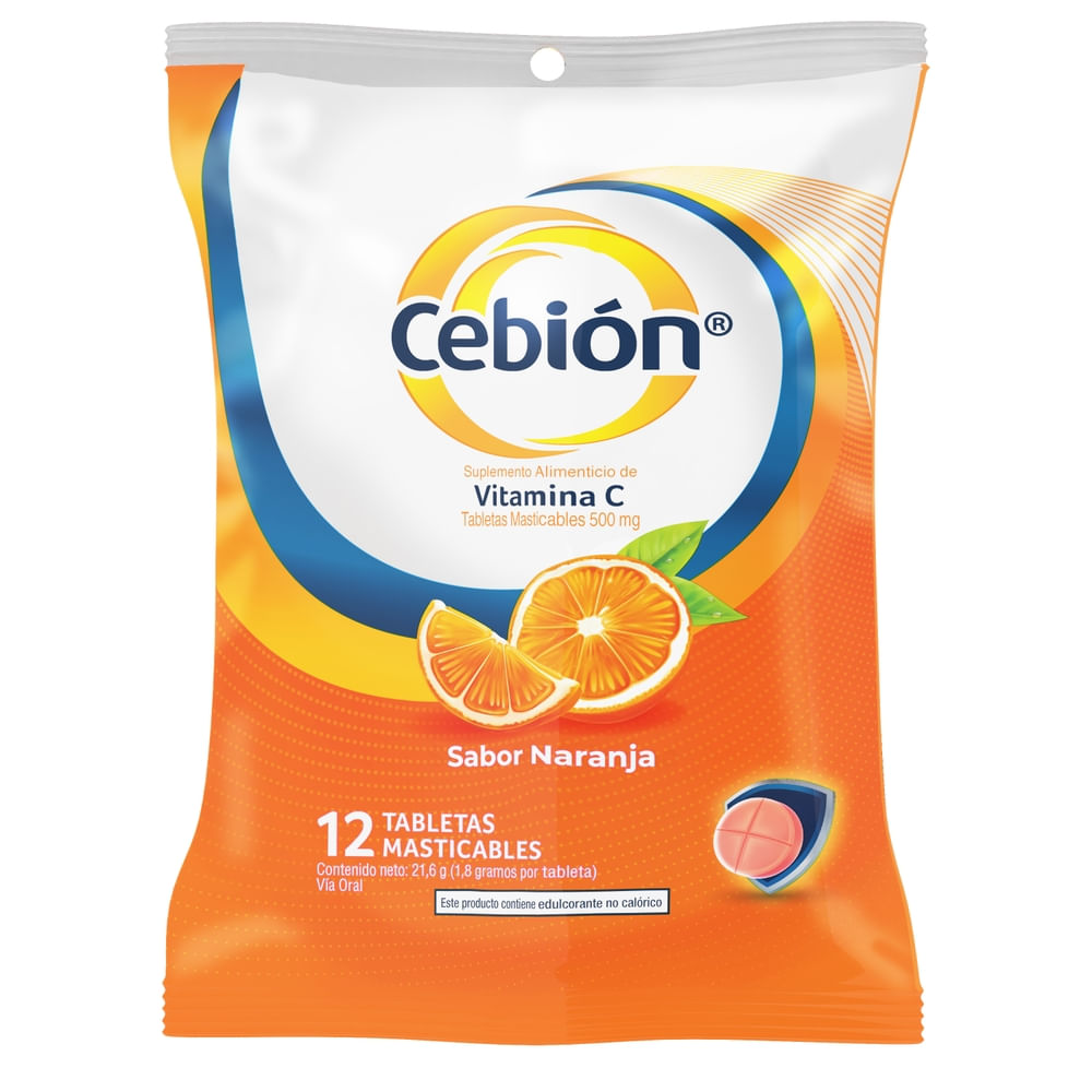 Cebión Tabletas Masticables Vitamina C Sabor Naranja 12 Unidades ...