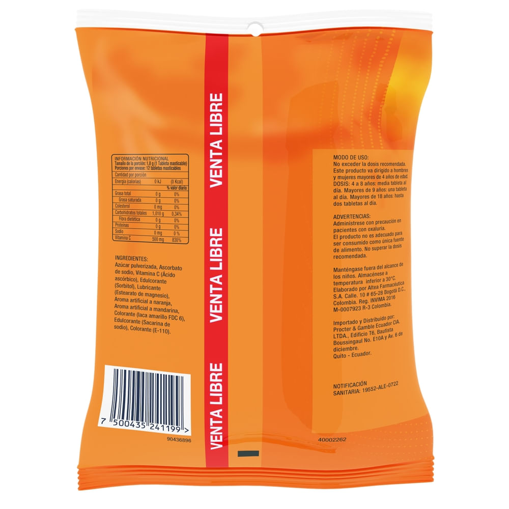 Cebión Tabletas Masticables Vitamina C Sabor Naranja 12 Unidades ...