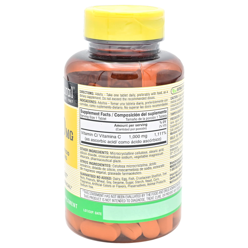 Mason Vitamina C Tabletas 1000 mg Frasco 100 Unidades - Farmacias Medicity